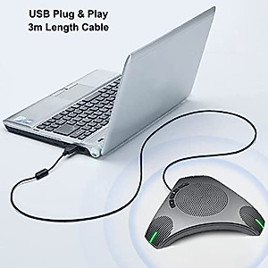 Conference Speaker and Microphone, 360° Omnidirectional USB Speakerphone Microphone with USB Hub, Noise Reduction/Echo Cancellation Computer Microphone for 8-10 People Business Conference, Home Office