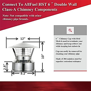 AllFuel HST Rain Cap with 3/4" Spark Arrestor for 6" Diameter 304 Stainless Steel All Fuel Class-A Double Wall Insulated Chimney Pipe