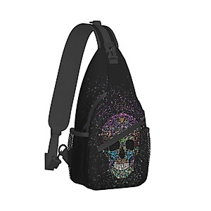 FBCAL Skull And Rose Chest Bags Crossbody Sling Backpack Travel Hiking Daypack for Women Men Shoulder Bag