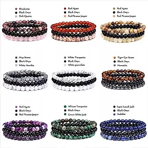 Caiyao 3Pcs 8mm Natural Semi-Precious Gemstones Beaded Bracelets for Women Men Healing Energy Crystal Reiki Stone Bracelet Stretch Round Beaded Elastic-Pink