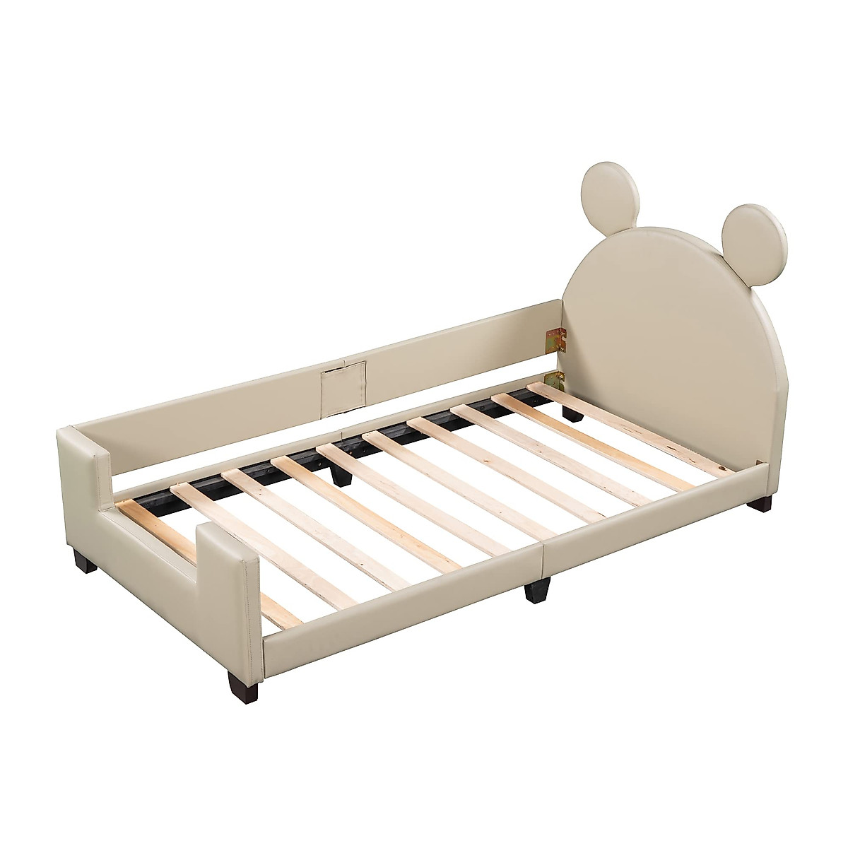 Merax Cute Kids Wood Twin Day Bed with Mouse Ears Headboard, Low Platform Bed Frame for Kids,Boys,Girls, No Box Spring Need (Twin, Grey)