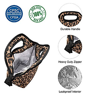 senya Lunch Bag Insulated Lunchbox Handbag Tote Bags Reusable Cooler Containers Organizer School Outdoor for Women Men Girls Boys Kids (Leopard)