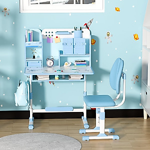 Washranp Kids Study Desk and Chair Set, Height Adjustable Kids Study Desk with Storage Drawer Bookstand,Ergonomic Desk for Kids with Desktop Children Study Desk Pink