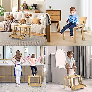 Toddler Step Stool, Wooden Folding Toddler Step Stool, Two Step Kids Step Stool, Transformable Toddler Chair Kitchen Step Stool, Foldable Toddler Step Stool for Bathroom Sink, Small Toddler Step Stool