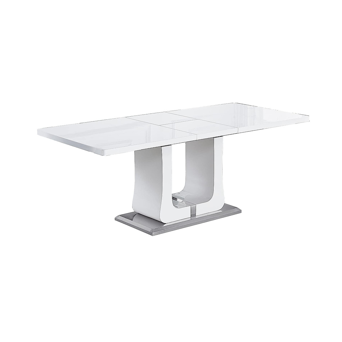 63"/78.7" Extendable Dining Table with Butterfly Leaf, High Gloss Lacquer Coating and Pedestal Base in White/Chrome