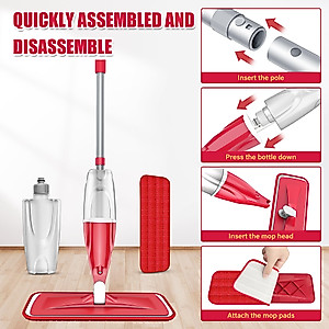 Spray Wet Mops for Hardwood Floor Cleaning - EXEGO Microfiber Dry Dust Spray Mop with Washable Pads fit for Swiffer PowerMop, Wet Jet Mop Flat Floor Mop with Sprayer for Wood Laminate Ceramic Tiles