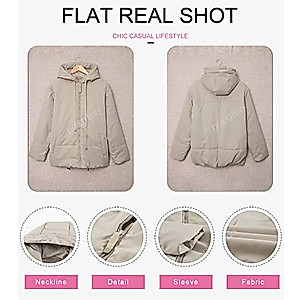 Dokotoo Womens Oversized Fashion Windbreaker Winter Autumn Full Zipper Front Drawstring Hooded Bomber Puffer Jacket Baggy Short Coats for Women Warm Comfy Soft Outerwear with Pockets Beige Medium