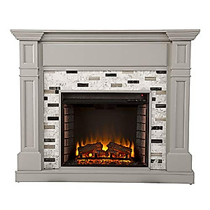 SEI Furniture Birkover Electric Fireplace with Multicolor Marble Surround, Gray