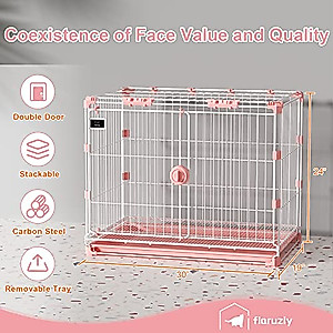 VARLNALY 30 Inches Basic Cat Dog Crate, Medium Dog Kennel with Double Door and Drawer Leak-Proof Tray, Sturdy Carbon Steel Pet Cage for Medium Dogs Cats Rabbit, Pink