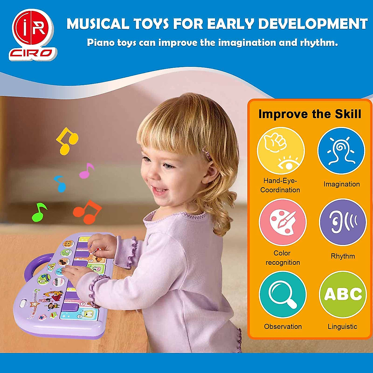 CIRO Baby Toys 6 to 12 Months, Interactive Baby Piano with Music, Play to Learn, Early Learning Educational Pretend Keyboards for Toddler Boys and Girls
