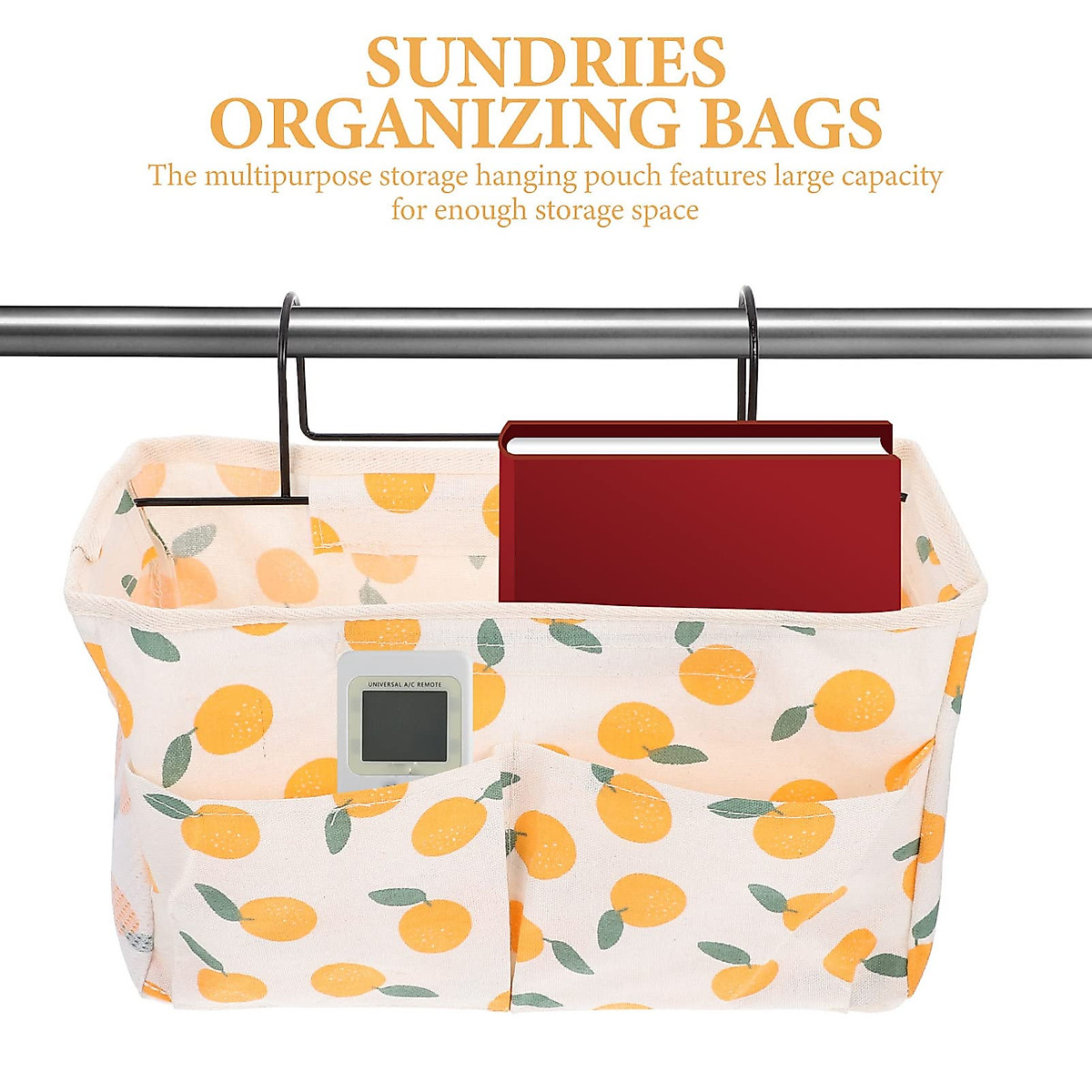 ARTIBETTER Fruit Hanging Basket Orange Bedside Cotton Linen Hanging Storage Bag Bed Storage Pocket Organizer Pouch Diaper Stacker for Bed Crib Craddle Baby Clothes Organizer Storage Bed Frame