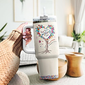 99OWL Bonus Mom Colorful Tree, Tumbler 40 Oz With Handle Lid And Straw, Mom Gifts, Flower Simple Straws Butterfly Modern Tumblers Mothers Heart Handle For Cup Women Cups