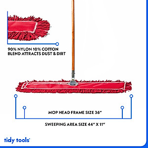 36 Inch Red Dust Mop with Wood Handle and 36 Inch Dust Mop Refill Bundle - 1 Mop Set and 4 Refills