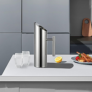 Water Pitcher Stainless Steel Serive Tool Food Grade for Restaurant, Home, Hotel, Jug with Ice Guard and Handle, Perfect for Cold Water, Iced Tea, Coffee, Juice or Cold Beverages - 49 Oz / 1.4 Littre