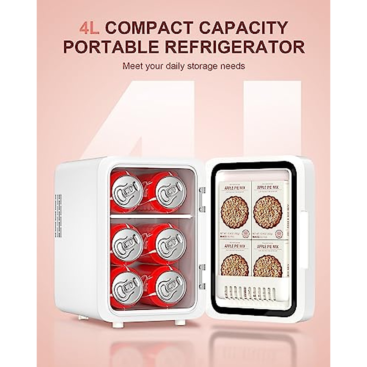 Skincare Fridge - Makeup Fridge With Dimmable LED Light Mirror, 4L Mini Fridge for Bedroom, Car, Office & Dorm, Cooler & Warmer, Portable Small Refrigerator for Cosmetics, Skin Care and Food, White