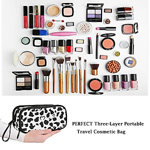 Fustylead Black White Milk Cow Skin Print Large Pencil Pen Case Stationery Bag, 3 Compartments School College Office Desk Organizer Storage Pouch Marker for Teen Boys Girls Students