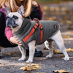 NASKEE Warm Dog Winter Coat Cozy Waterproof Windproof Dog Outdoor Jacket, Adjustable Pet Vest with Harness & D Rings, Thick Polar Fleece Lining, for Small Medium Large Dogs