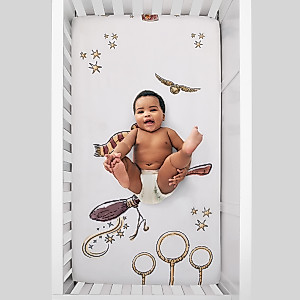 Warner Brothers Harry Potter Magical Moments White and Gold Photo Op Fitted Crib Sheet