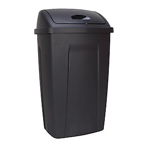 LFWCZS 13 Gallon Trash Can, Plastic Swing Top Kitchen Garbage Trash Can, Black
