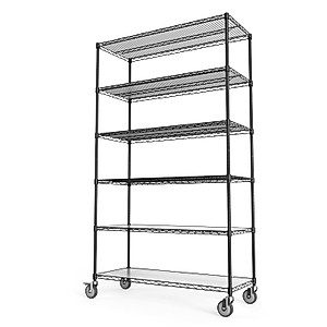 Metal Shelf Wire Shelving Unit, NSF 6 Tier 6000lbs Heavy Duty Adjustable Storage Rack with 5in Wheels and Shelf Liners for Commercial Grade Utility Steel Storage Rack - 20" D x 48" L x 84.5" H Black