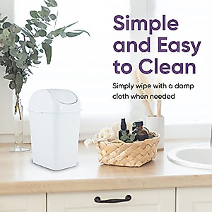 Superio 1.25 Gal Mini Plastic Trash Can with Swing Top Lid Small Waste Bin for Countertop, Desk, Vanity, Bathroom 5 Quart (White)