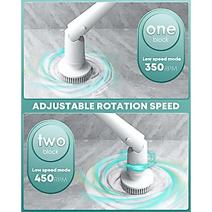 Electric Spin Scrubber, TRAJADA Shower Cleaning Brush with 5 Replacement Heads,3 Adjustable Angle Shower Scrubber,Cordless Power Scrub with Extension Handle for Cleaning Bathtub Grout Tile Floor