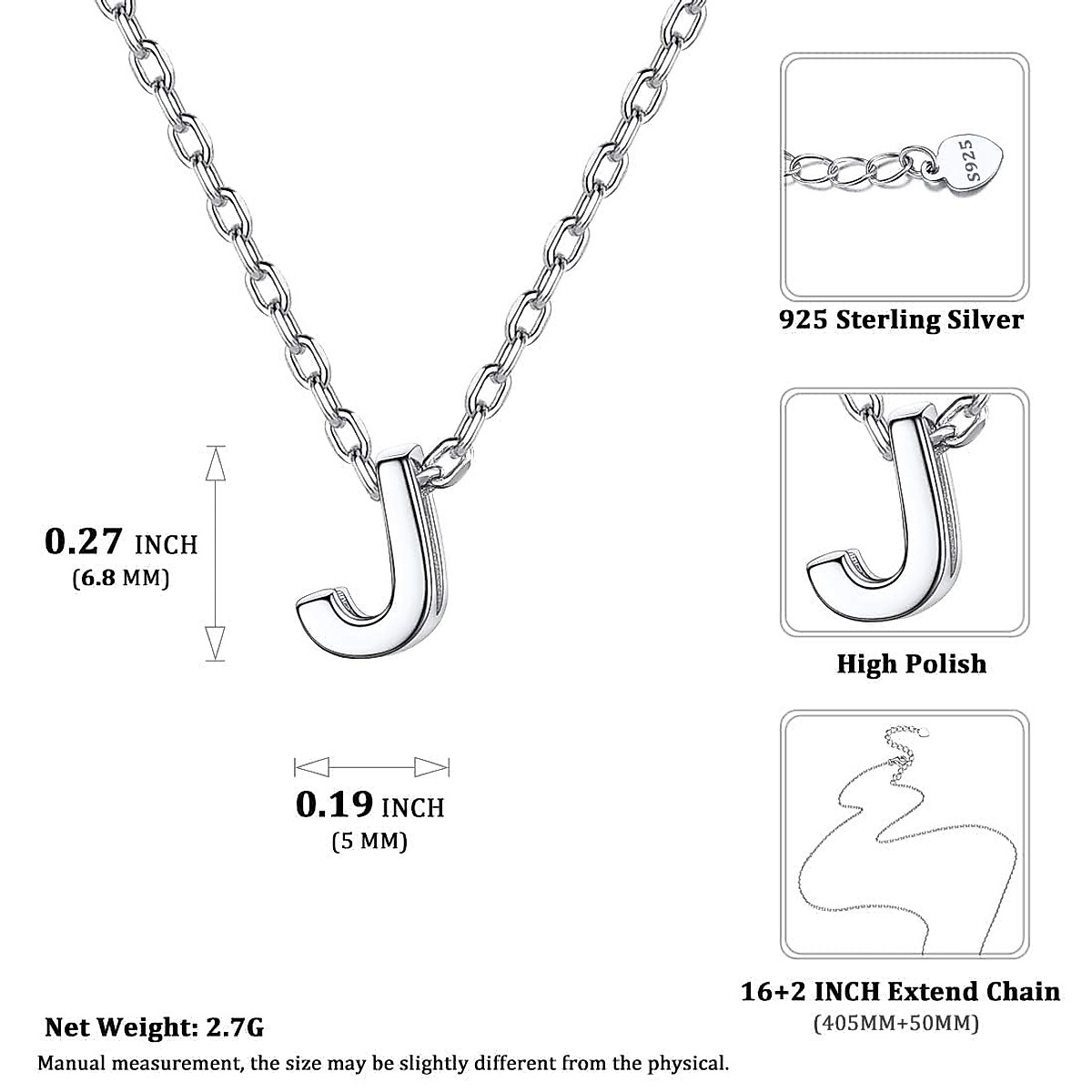 925 Sterling Silver Initial Necklace Letter Necklaces Delicate Dainty Small Pendant Necklace Silver Choker Necklace for Women J Initial Mothers Day Gifts for Mom