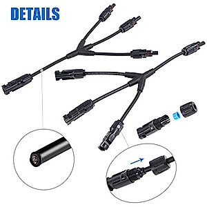 Glarks Solar Panel Extension Adaptor Cables Y Branch 1 to 3 Parallel Adapter Cable Wire Plug and 5 Pair Male/Female Solar Panel Cable Connectors Set (M/FFF and F/MMM)