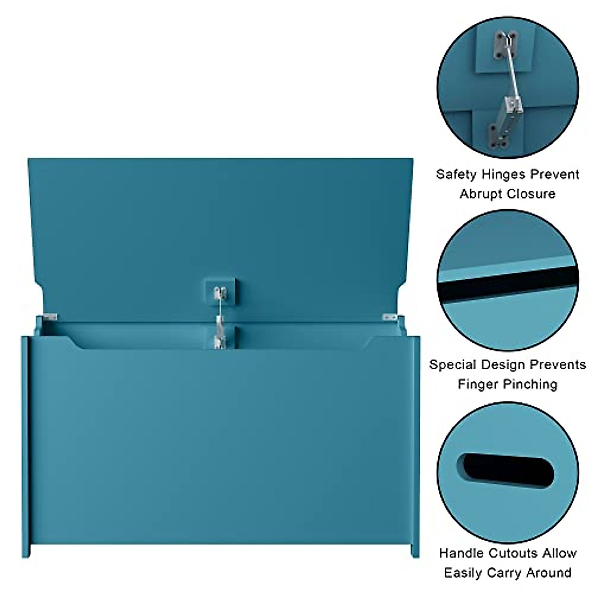 MASISDAOZ Wooden Kids Toy Box, 30 Inches Large Toy Chests Organizers with Safety Hinged Lid, Modern Decorative Toys Storage Organizers Toys Bench Box for Playroom Bedroom Living Room (Blue)