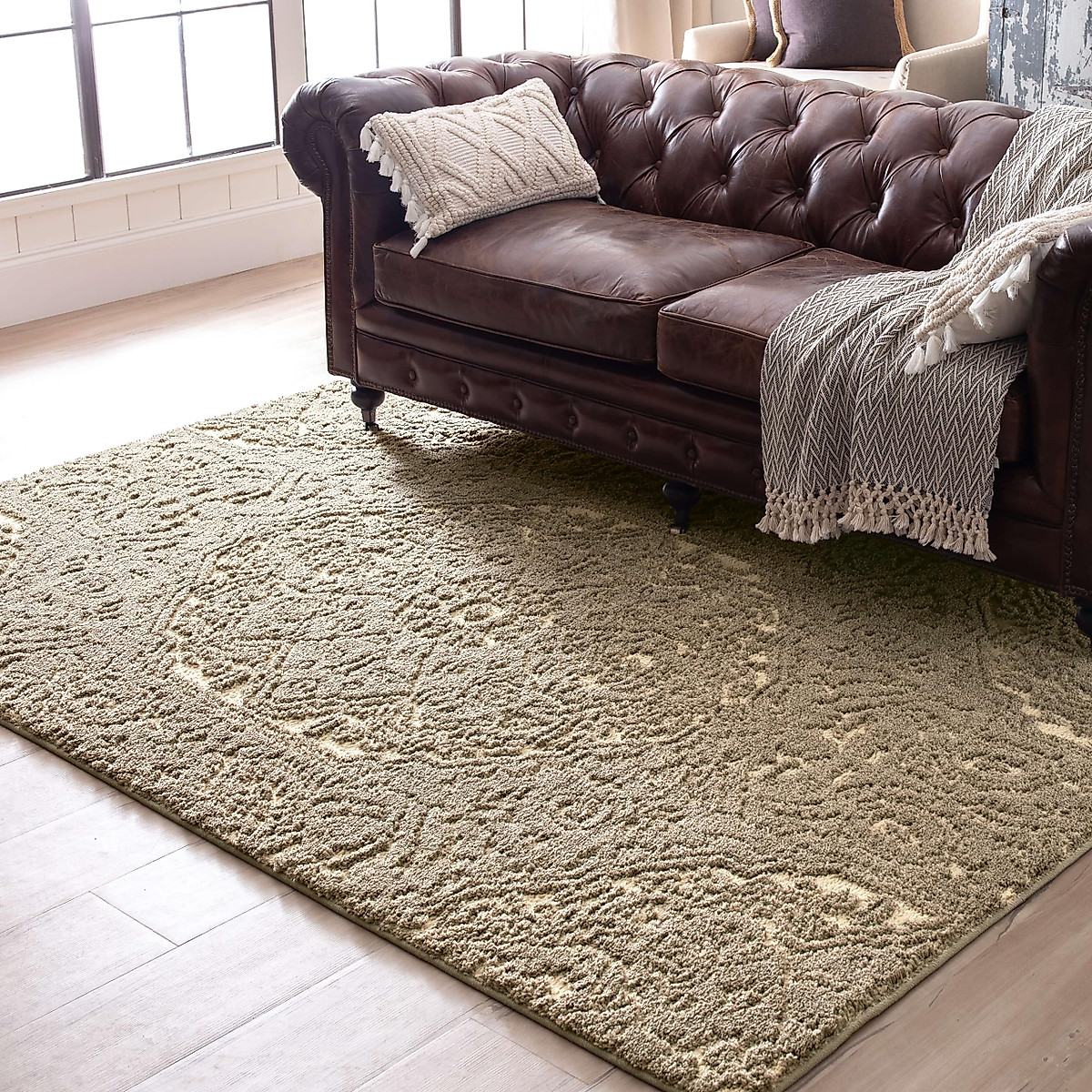 Mohawk Home Francesca Ornamental Medallion Sand 10' x 14' Shag Area Rug Perfect for Living Room, Dining Room, Office
