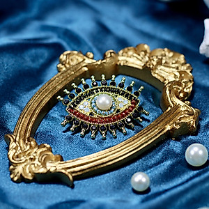 Lucky Charm Evil Eye Aojo Brooch Pin for Women Fully-Jewelled with Freshwater Pearl& Rhinestone Crystal for Wedding Party Prom Gift Necklace Dual Use Lapel Pin Accessories for Shawl Scarf Buckle