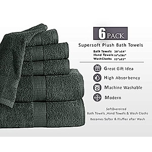 LANE LINEN Grey Bath Towels for Bathroom Set - 100% Cotton 6 Pc Towels Set, Absorbent Bathroom Towel Set, 2 Bath Towels, 2 Hand Towels, 2 Wash Cloths for Your Body and face-Grey Bath Towels Set