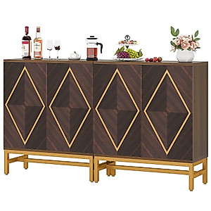 Tribesigns Sideboard Buffet Cabinet Set of 2, 59 Inch Kitchen Sideboard Cabinet with Doors and Adjustable Shelves, Coffee Bar Cabinet Storage Cabinet for Dining Room, Living Room, Dark Brown