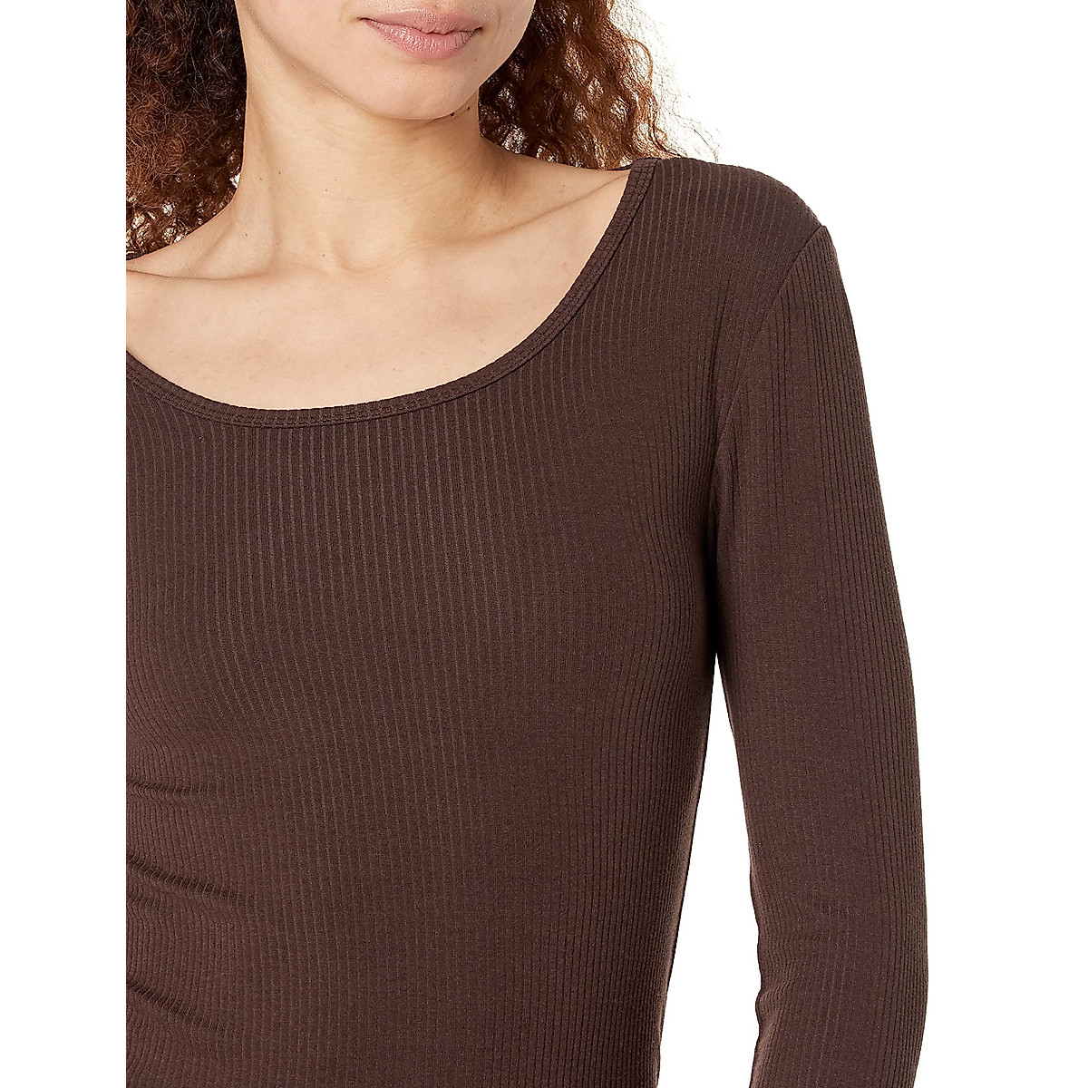 Amazon Essentials Sweater for Women, Long Sleeve Slim-Fit Rib Scoop Neck (Available in Plus Size), Pack of 2, Eggshell White/Espresso, Large