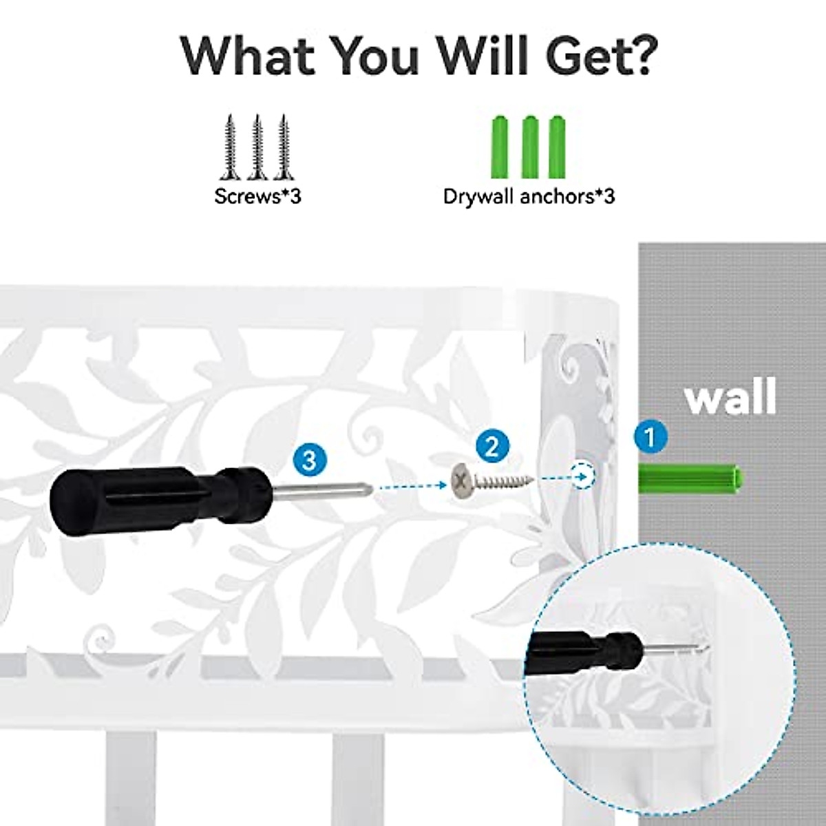 WYTAOHZL Key Holder for Wall Mail and Key Holder for Wall with 7 Key Hooks 11X4.6X2Inches Eucalyptus Design Mail Organizer Wall Mount Key Holder White Metal Key Hooks Key Hangers for Home Decorative