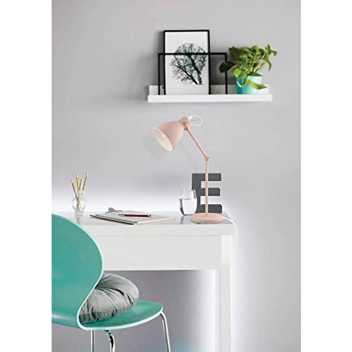 EGLO 204085A Priddy 17 inch Desk Lamp Plug-in Lighting for Living Room, Bedroom, Dorm, and Office, Pastel Apricot Pink