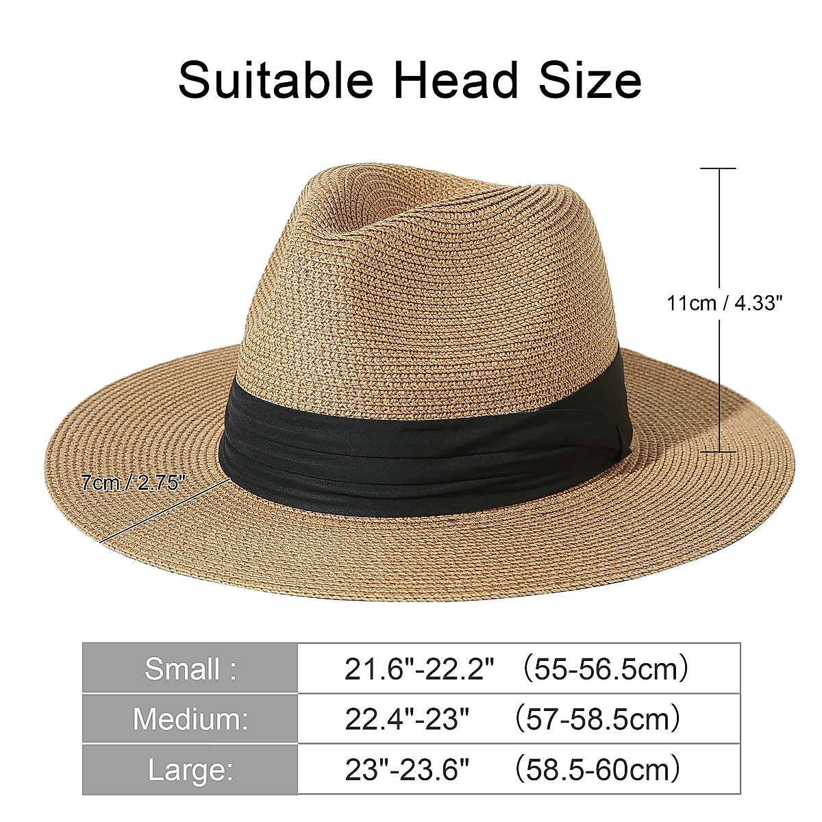 Lanzom Summer Beach Sun Hats for Men Women Foldable Floppy Travel Packable Staw Hat, Wide Brim Hat(Style B-Khaki, Large Size:Fit for 23"-23.6")
