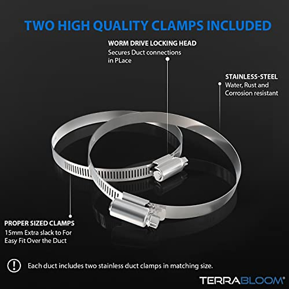 TerraBloom Flexible 6 Inch Ducting - Black 25 Feet Flex Aluminum Duct with 2 Clamps – 4 Layer HVAC Ventilation Air Hose - Great for Grow Tents, Dryer Rooms, House Vent Register Lines