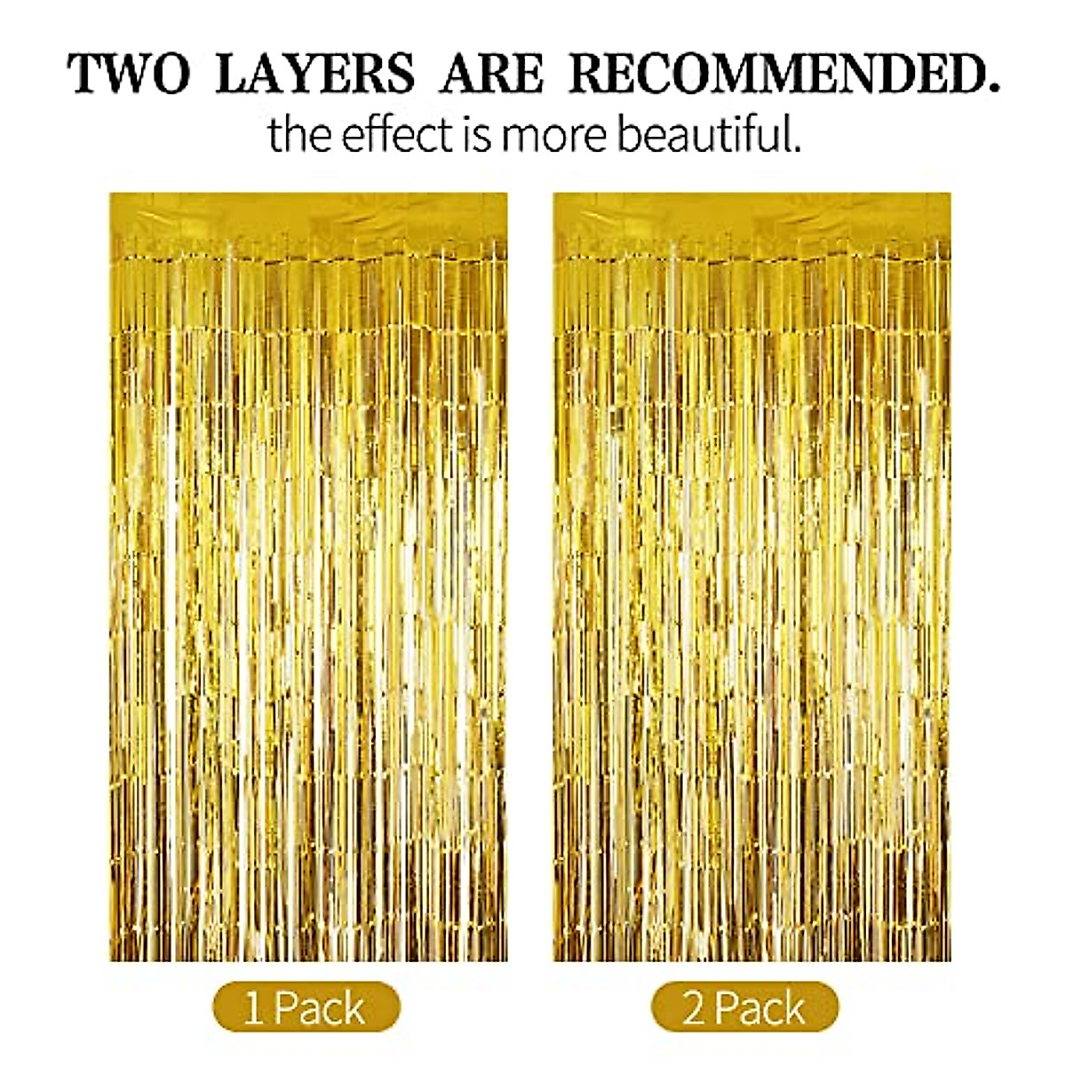 PCA 4 Pack Gold Fringe Tinsel Curtain Party Backdrop, Royal Theme Party Decor Streamers, Door Decorations, Glitter Streamer Backdrop for Halloween, Birthday