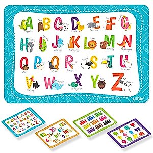 NiBaby Educational Placemats for Kids Reusable Wipeable - Toddler Placemats for Learning Alphabet ABC Color Number Shape - Kids Placemats for Dining Table Kindergarten - Set of 4