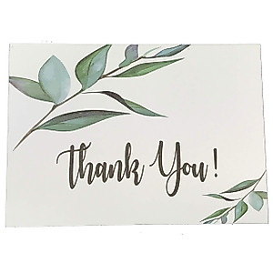 25 Greenery Thank You Cards (Flat not Foldable) With 25 Envelopes For Weddings, Engagements, Birthday, Baby or Bridal Shower, Housewarming Thanks Invites.