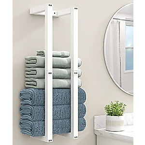 Sonefreiy Bathroom Wall Towel Racks for Rolled Towels, Solid Wooden White Towel Holder, Wall Towel Organizer Rustic Bathroom Towel Storage for Shower Towel, Bath Towels, Beach Towels, Towel Shelves