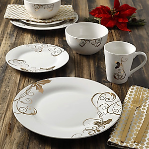 Gibson Home Seasonal Gold Dinnerware Set, Service for 4 (16pcs), White/Gold