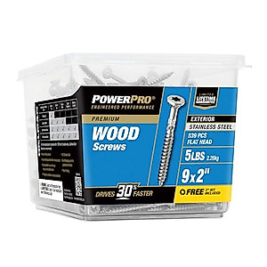 Power Pro Premium 305 Stainless Steel Wood Screws (#9 x 2") - 5lb Box