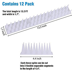 MorTime 12 Pack Bird Spikes 13.2 FT Bird Deterrent Spikes for Small Birds Squirrels Cats Keep Birds Away from Fence Roof Railing