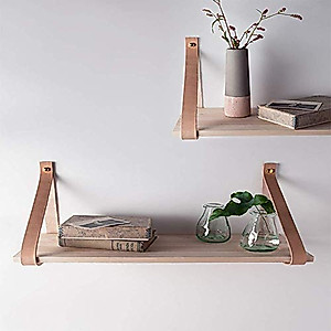 PIBM Stylish Simplicity Shelf Wall Mounted Floating Rack Shelves Simple Belt Solid Wood Laminate Bookshelf Living Room,2 Sizes, Wood ,