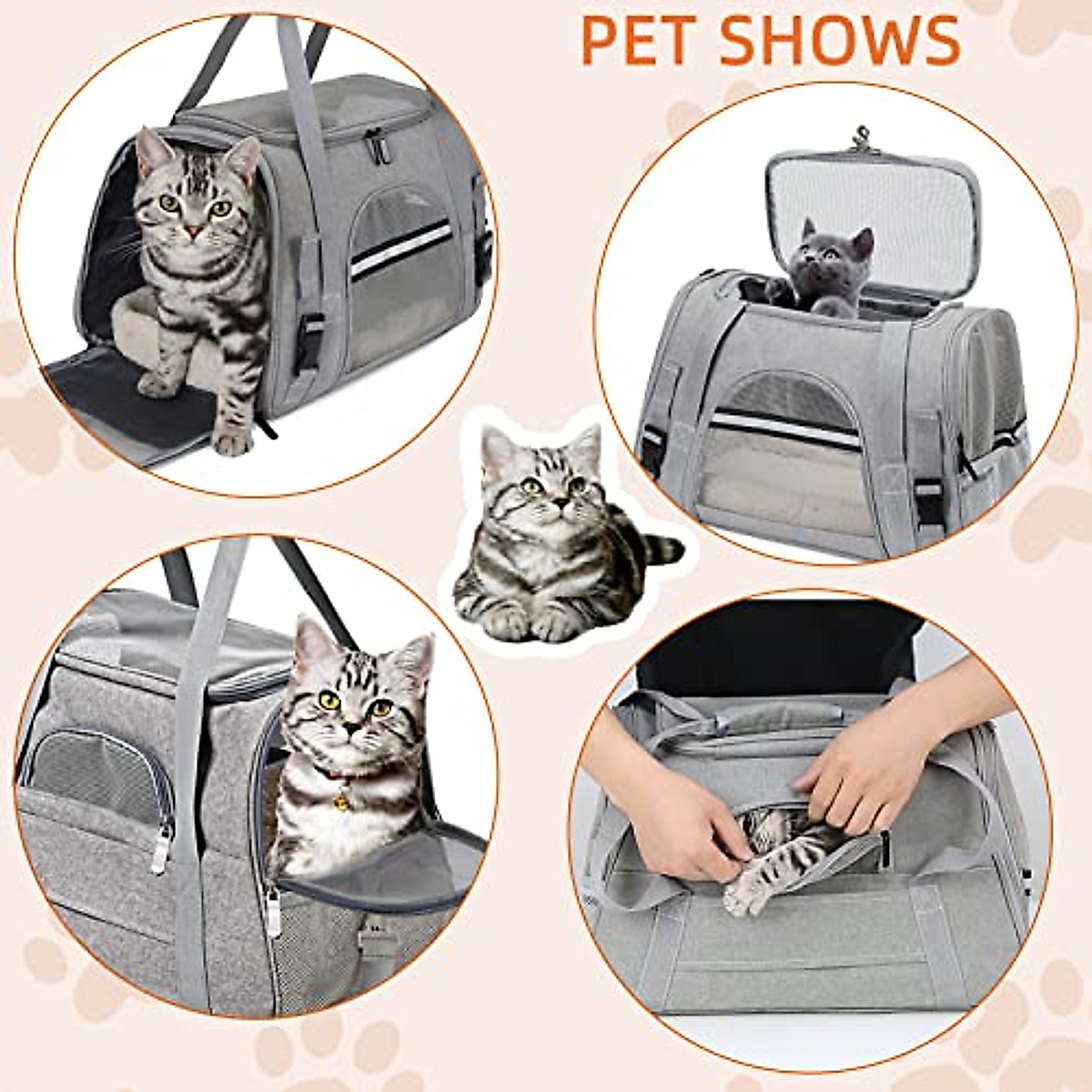 Pet Carrier,Cat Carrier Bag Airline Approved Dog Carriers for Small Dogs,Medium,Small Cats,Travel Carrier Comfort Portable Pet Bag for Cats with Harness,Nail Clippers,Hair Removal Brush,Foldable Bowl