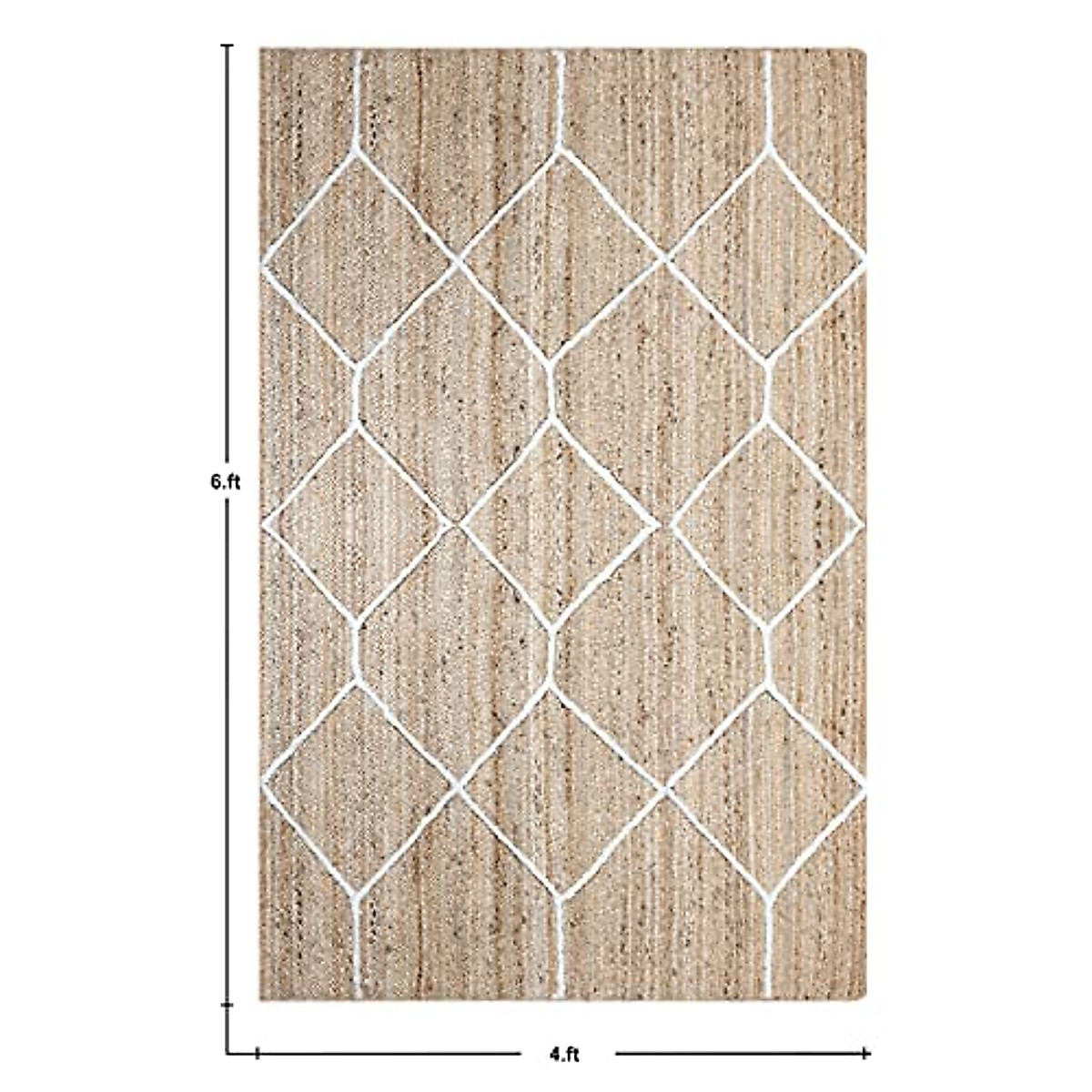 Casavani Indian Handmade Natural Fiber Rug Geometric Beige & White 3x5 Ft Rectangular Shape Jute Rug Best Uses For Bedroom,Dining Room & Loundry Room 11x11 Feet Square