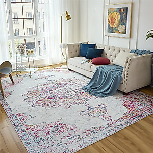 Machine Washable Rug 5'x 7' Vintage Design Washable Area Rugs with Non Slip Rugs for Living Room Bedroom Traditional Woven Rug Carpet Stain Resistant Dining Home Office Boho Rug