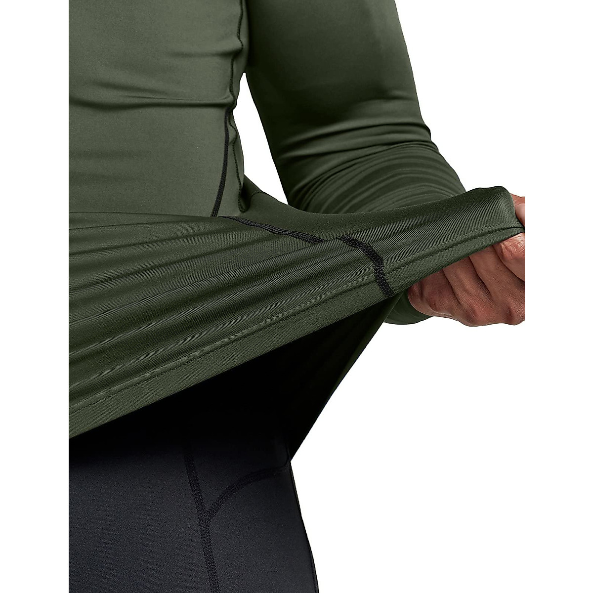 TSLA Men's Thermal Long Sleeve Compression Shirts, Athletic Base Layer Top, Winter Gear Running T-Shirt, Heat Core 2pack Black & Red/Olive, Large